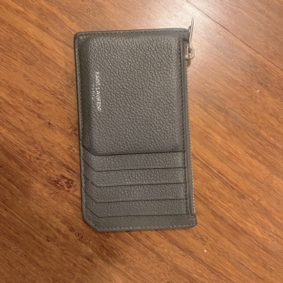 Yves Saint Laurent | Bags | Grey Worn Ysl Card Holder Zip Wallet | Poshmark